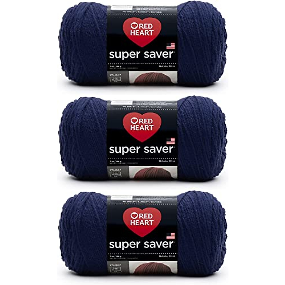 Red Heart Super Saver Soft Navy Yarn - 3 Pack of 7oz/198g - Acrylic - 4 Medium (Worsted) - 364 Yards - Knitting/Crochet