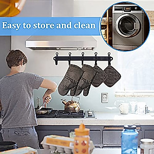 4 Pcs Oven Mitts and Pot Holders,500°F High Heat Resistant Kitchen Oven Mitts with Pot Holders,Long Oven Mitts with Recycled Cotton Infill and Silicone Non-Slip Surface for Baking and Cooking(Grey)