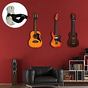 Depointer DEPOINTER Guitar Wall Mount Hanger 3-Pack,Metal Guitar Hanger, Guitar Bracket with Protective Sponge, Guitar Holder Stand Suitable for Bass/Guitar/Banjo/Ukulele- Silver