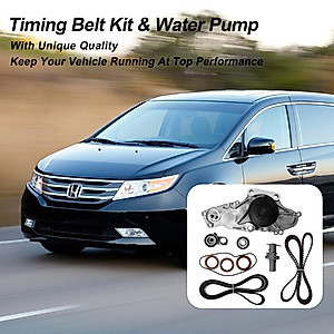 Timing Belt Kit with Water Pump | Compatible with 2003-2018 Honda Accord Odyssey Pilot, Acura MDX RDX RL TL TSX & Saturn Vue 3.0L 3.5L 3.7L Vehicles | Replaces# 19200-RDV-J01, TKH002, TCKWP329