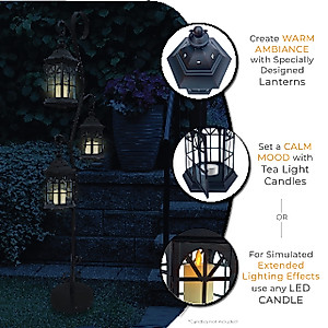 BACKYARD EXPRESSIONS PATIO · HOME · GARDEN 906476-NM Three Tier Steel Lantern Stand/Hanger-71 Inch Height-No Candles Included-Backyard Expressions, Black