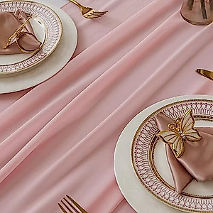 flohar 1Pack 10ft Chiffon Table Runner 29x120 Inch Sheer Romantic Table Runner for Wedding Birthday Party Bridal Shower Outdoor Decoration-Light Pink