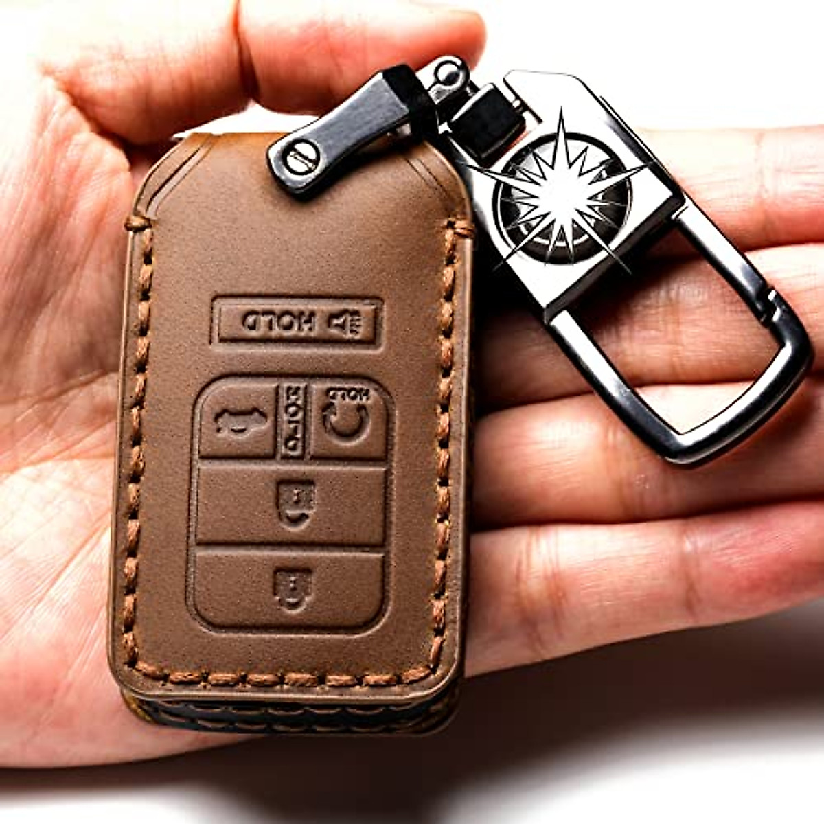 DLUBCZ Keychain Fob Cover Case Compatible with Honda Keyless Remote Control for Civic Accord Pilot CRV HRV CRZ Odyssey Ridgeline JED Crosstour Crider and Spirior etc. (C-Brown)