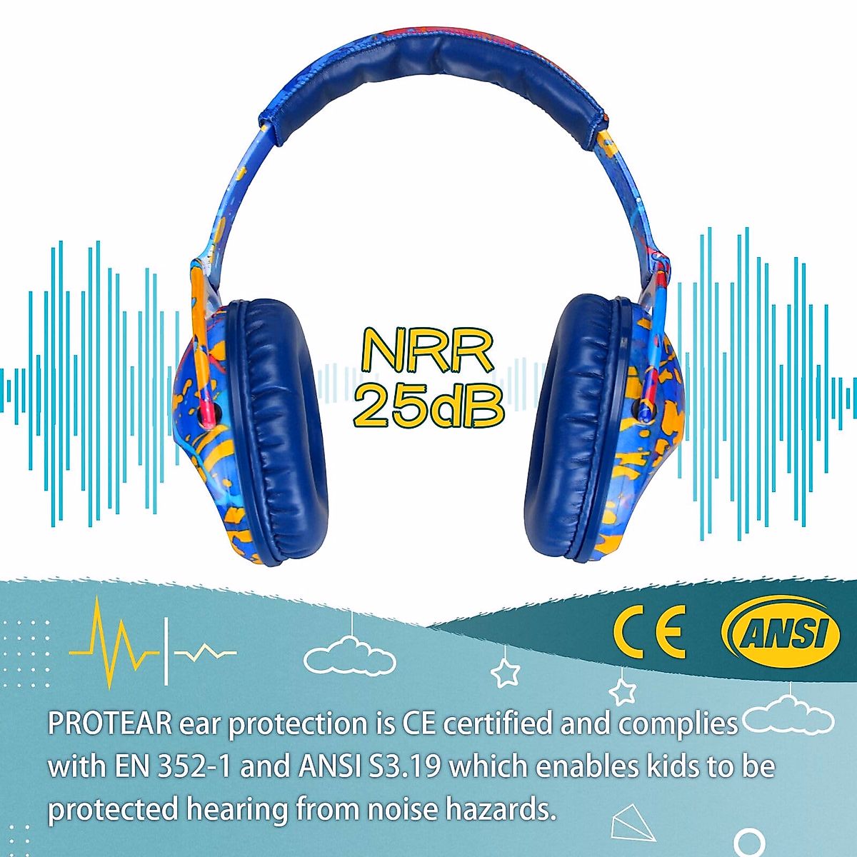 PROTEAR Kids Ear Protection,Autism Sensory Equipment, Cute Noise Cancelling Headphones For Toddlers & Kids & Teenagers, Ideal For Monster Jam,Air Show,Concerts, Events, NRR 25 dB,2024NEW