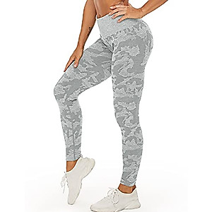 YEOREO Women's Seamless Camo Workout Leggings High Waisted Tummy Control Yoga Pants Gym Compression Tights Grey L