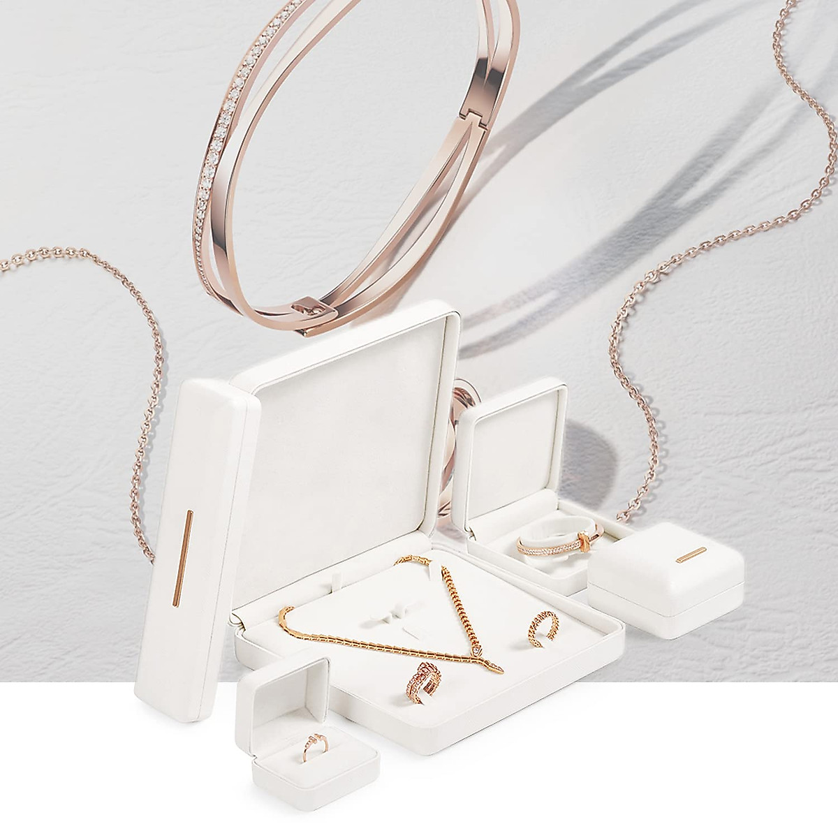 Woodten White PU Leather Bracelet Gift Box Jewelry Bracelet Bangle Packaging Case Box