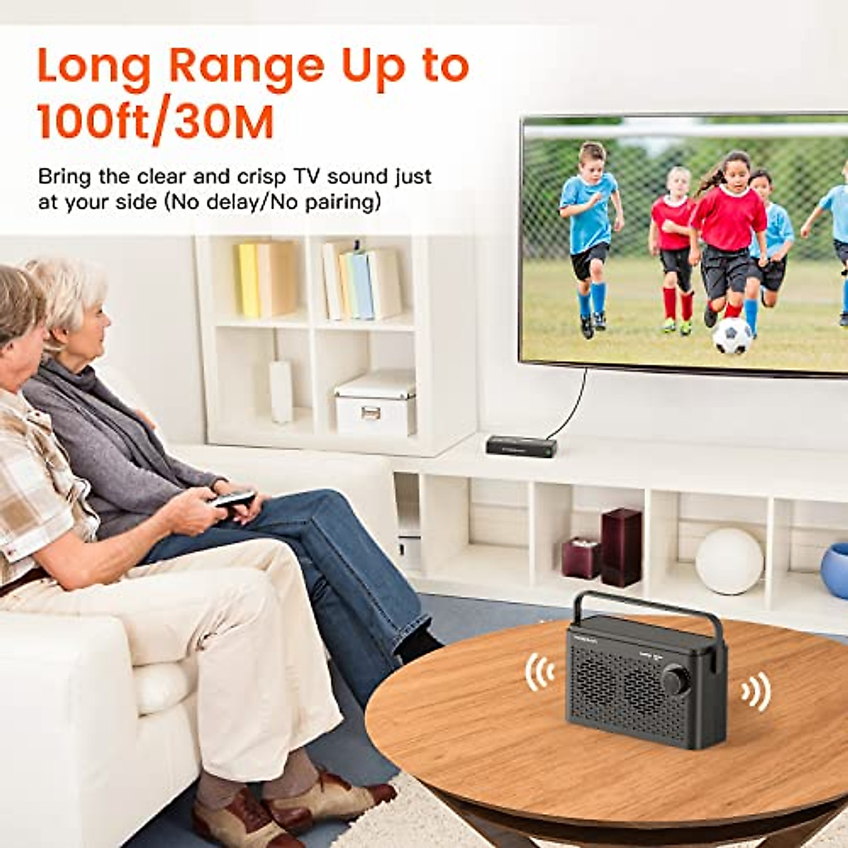 Tosima TV-8000 Wireless Speaker for TV, Easy Control Portable TV Soundbox for Hard of Hearing, Elderly Parent,Rechargable 8 Hours Battery, AUX3.5mm, 2.4G RF Transimitter 100Ft Range