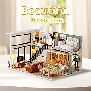 Flever Dollhouse Miniature DIY House Kit Creative Room with Loft Apartment Scene for Romantic Artwork Gift (Comfortable Life)