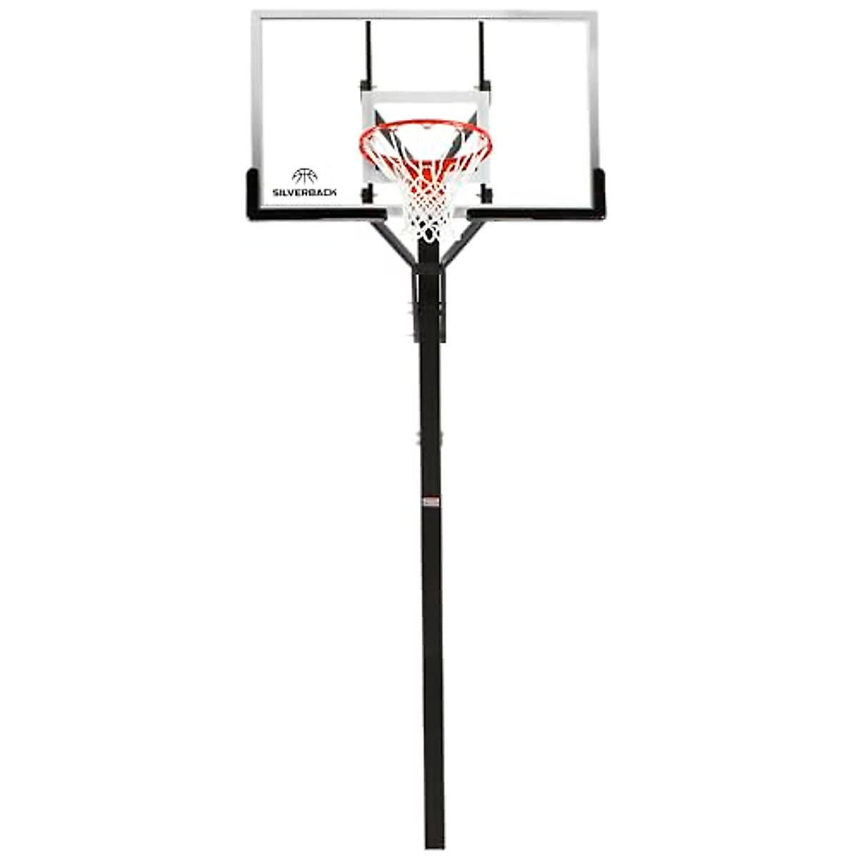 Silverback 54" In-Ground Height Adjustable Basketball System with Tempered Glass Backboard, Pro-Style Breakaway Rim, and Backboard Pad