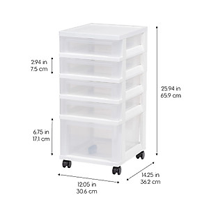 IRIS USA MC-341-NS Storage Drawer Cart, 5 WHT CLR, White