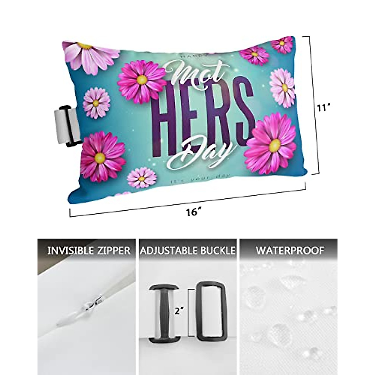 Recliner Head Pillow Ledge Loungers Chair Pillows with Insert Mother'S Day Pink Daisy Blue Lumbar Pillow with Adjustable Strap Outdoor Waterproof Patio Pillows for Beach Pool Chair, 2 PCS