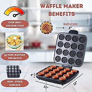 16 PCS Mini Waffle Maker Machine, Nonstick Waffles Iron Quick Heat-Up Surface, Simple & Easy Tiny Chaffle Baker for Home & Restaurants, Small Bites for Kids, Perfect for Breakfast, Desserts & Snacks