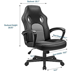 KaiMeng Office Gaming Chair High Back Leather Computer Chairs Ergonomic Height Adjustable Racing Game Desk Chair Executive Conference Task Chair (Grey)