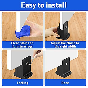 Twakashic Table Bed Risers 3''with Adjustable Screw Clamp, Heavy Duty Desk Bed Furniture Risers, Fit for Furniture Thickness 0-1.5'', Supports 5000 lbs(Black, 4 Pack)