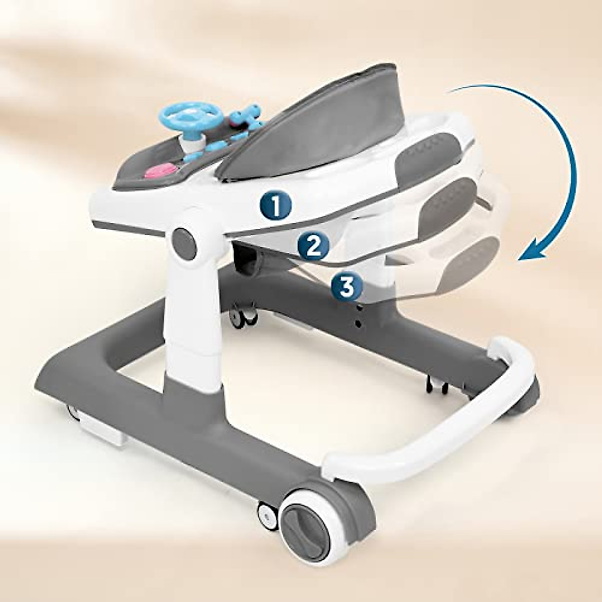 Bellababy Baby Walker Foldable Adjustable Height, Multi-Function Anti-Rollover Toddler Walker, Suitable for All terrains for Babies Boys and Girls 7-15 Months