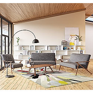 Limari Home Csilla Collection Mid-Century Style Fabric Upholstered Loveseat with Solid Rubberwood Frame in Walnut, Gray