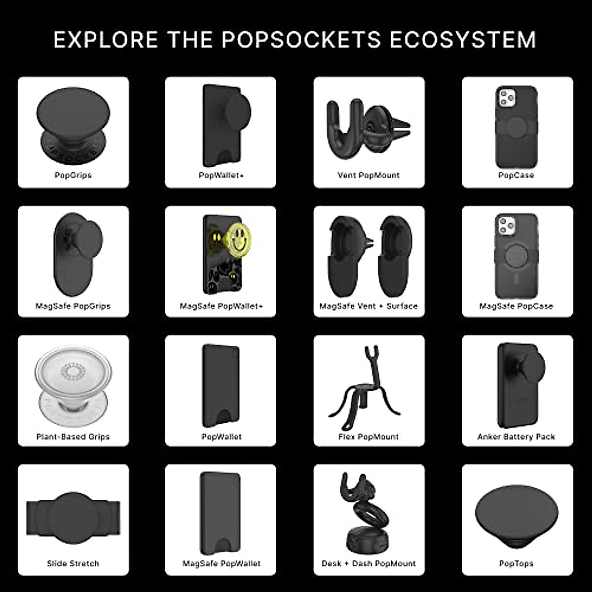 PopSockets: Phone Wallet with Expanding Grip, Phone Card Holder, Wireless Charging Compatible, Wallet for MagSafe - All Smiles