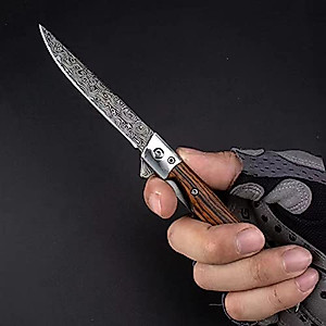 Pocket Knife For Men,Small Folding Pocket Knife,Case Hunting Knife Tactical Jungle Knife With Leather Sheath Damascus Pattern Folding Pocket Knife for Camping Hunting Men’s Gift For Indoor and Outdoor Activities