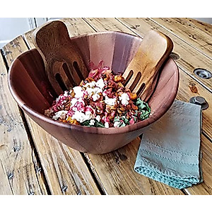 Lipper International Acacia Wave Bowl with Salad Hands,162.31 fluid ounce