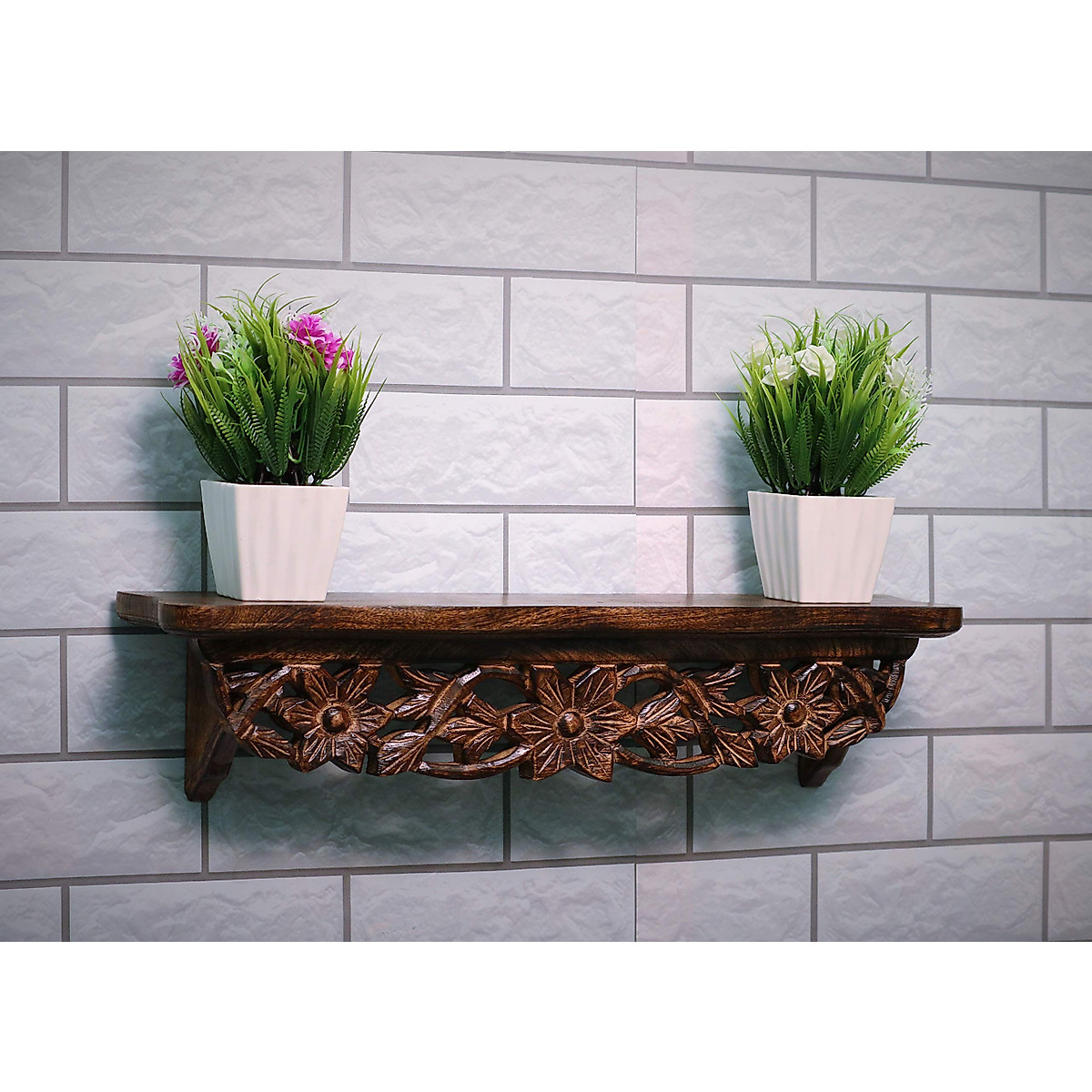 Worthy Shoppee Hand Carved Wall Decor Shelf for Living Room Home Office Drawing Room