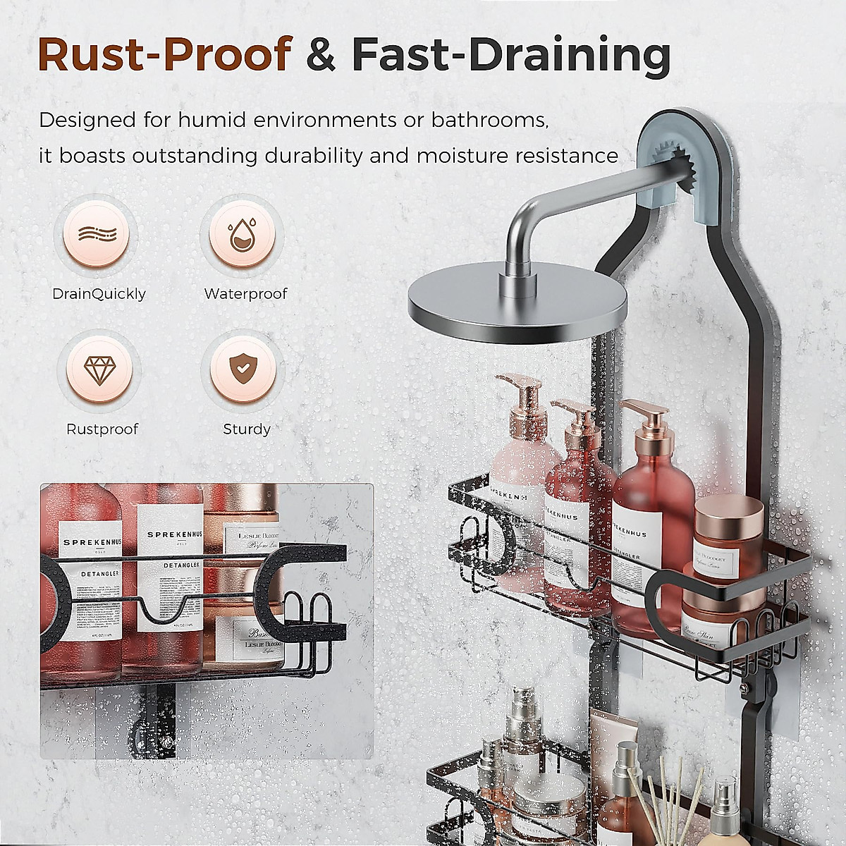 oylik Shower Caddy Hanging Organizer,Rustproof Shower Racks for Inside Shower, Double Soap Dish, Double Movable Shower Baskets Large Capacity Anti-Swing Bathroom Shower Caddy with 22 Hooks