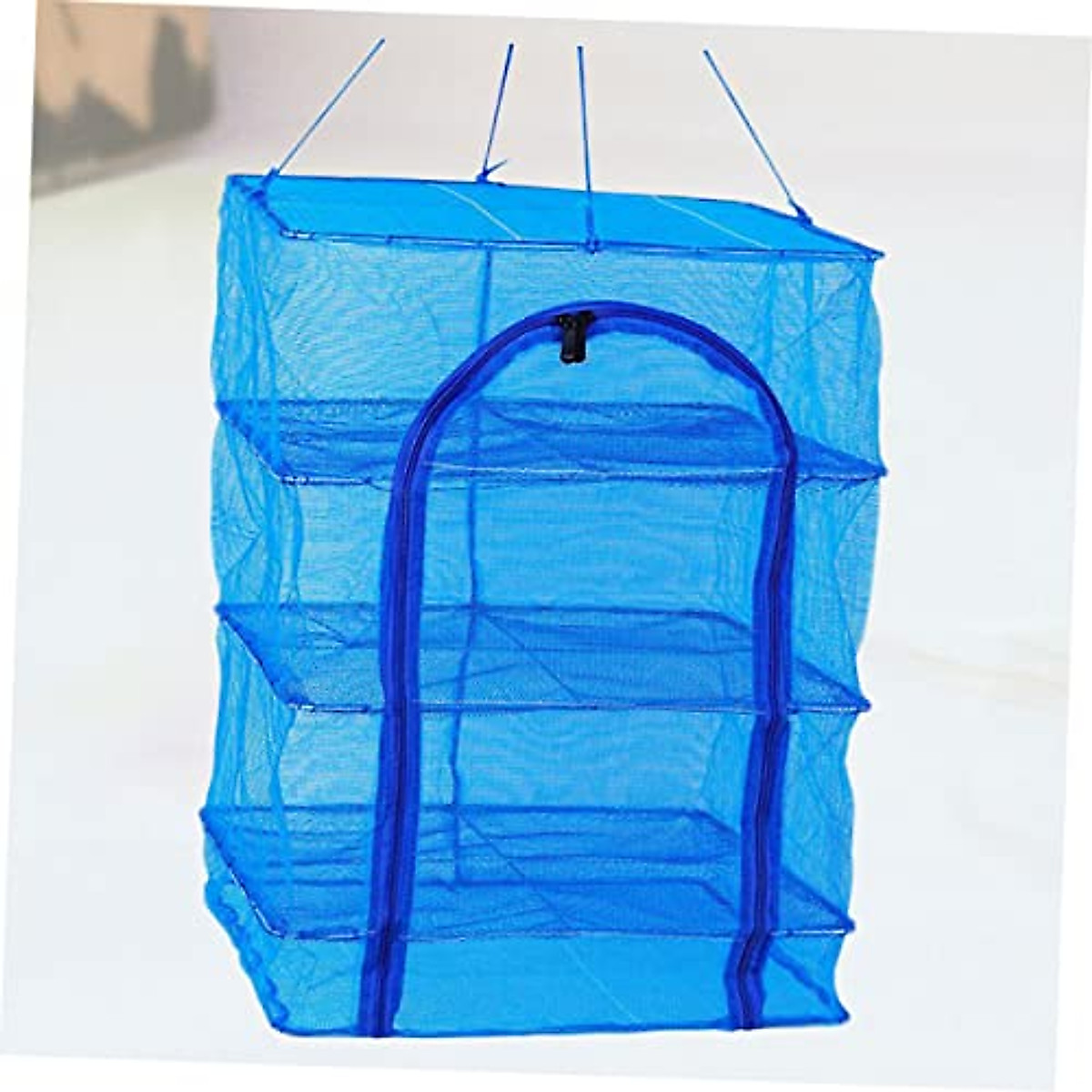 CLISPEED 2pcs Foldable Fish Cage Meat Dehydrater Foldable Basket Flower Food Foldable Drying Rack Mesh Hanging Dryer Rack Drying Basket Nylon Multi-layer Net Blue Nylon Hanging Hanger