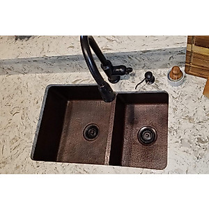 Premier Copper Products K60DB33229 33-Inch Hammered Copper Kitchen 60/40 Double Basin Sink, Oil Rubbed Bronze