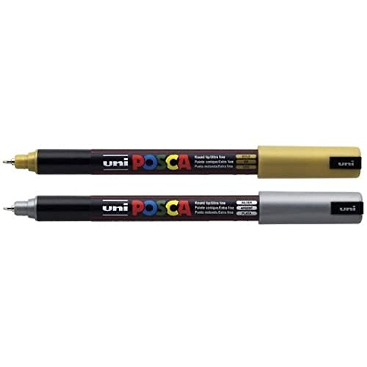 Uni-Ball Uniball POSCA PC-1MR Ultra Fine Marker Pens GOLD & SILVER PACK of 2