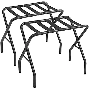 AMHANCIBLE Luggage Rack, Foldable Suitcase Stands Set of 2, Metal Luggage Holder for Guest Room, Bedroom, Hotel, Holds up to 110 lb, Easy Assemble, Black HLR01BK