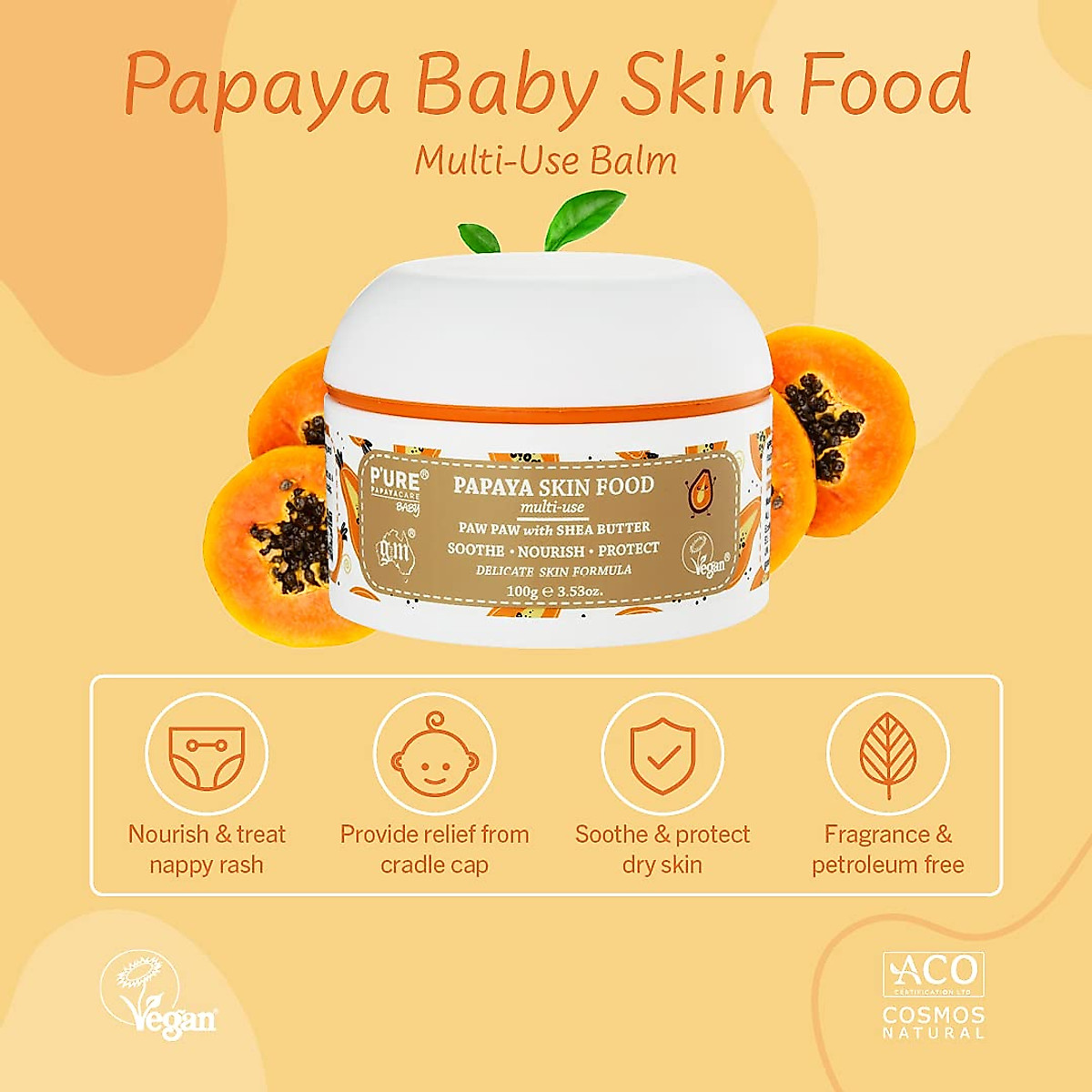 P'URE PAPAYACARE Papaya Baby Skin Food, 3.53 Ounces