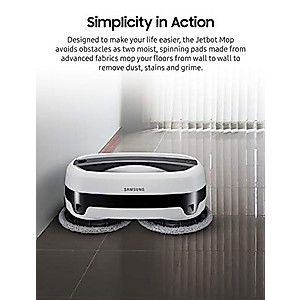 SAMSUNG Jetbot Mop, Cordless Robot Floor Cleaner, Wet Cleaning w/ Dual Spinning Pads, Smart Sensor to Clean Tile, Vinyl, Laminate, Hardwood Floors, Long Battery Life, VR20T6001MW, White