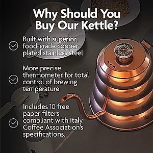 Vianté Pour Over Coffee Kettle with Thermometer for Exact Temperature 40 fl oz - Premium Stainless Steel Gooseneck Tea Kettle for Drip Coffee, French Press and Tea - Works on Stove and Any Heat Source