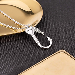 Gredstar Gone Fishing Urn Necklace for ashes Fish hook Cremation Urn Pendant Fishing in heaven Keepsake Jewelry (SILVER)