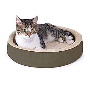 K&H Pet Products Thermo-Kitty Cuddle Up Indoor Heated Cat Bed For Dogs & Cats, Washable Pet Bed, Round Thermal Cat Mat With Short Bolster - Mocha 16 Inches