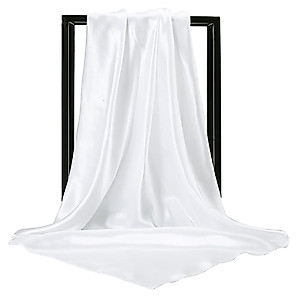 Lastclream Chiffon Square Neck Scarves for Women Handkerchief Retro Satin Ribbon Scarf for Hair Wrapping at Night 23.6" (White)