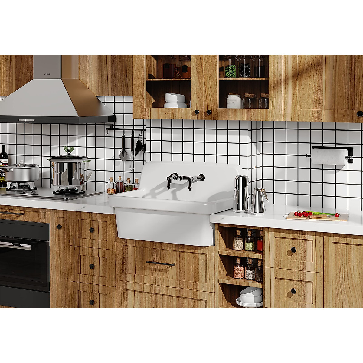 ELLAI 30 Inch White Wall Mount Utility Sink High Back Wall Mounted Ceramic Laundry Tub 15 Gallon Slop Sink for Laundry Room, Garage, Kitchen, Basement 30" x 19" x 18"