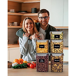 LUSCREAL Airtight Food Containers with Lids, 12 PCS Clear Organizing Containers Kitchen Canisters, Plastic Kitchen Organizers and Storage for Dry Food, Flour and Sugar,Include 20 Labels and 5 Spoons