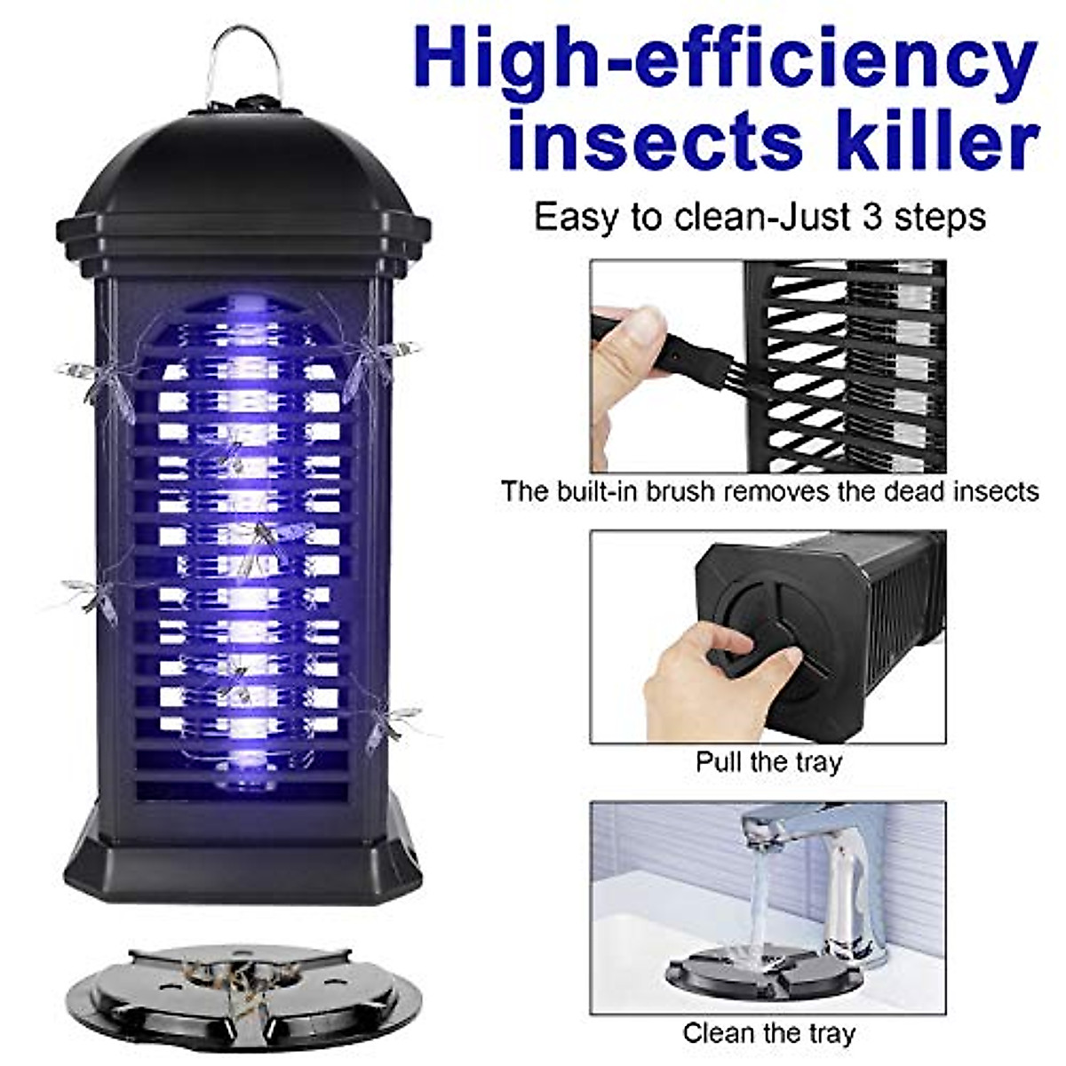 LIKYUU Bug Zapper for Indoor and Outdoor - Electric Mosquito Zapper Killer Waterproof, Insect Fly Trap with Cleaning Brush, Safe for Pets and Children （Black）