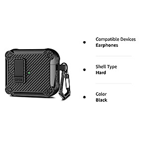 R-fun Airpods 3rd Generation Case with Automatic Secure Lock Clip, Armor Protective Hard TPU Case Cover for Apple Airpods 3 2021 Charging Case with Carbon Fiber Keychain-Black
