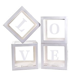 Generic 4 Pieces Love Transparent Balloons Boxes with Letters, Valentine’s Day Balloon Box, Party Decorations Balloons Boxes for Anniversary Wedding Engagement Wedding, Bridal Shower, Birthday Party