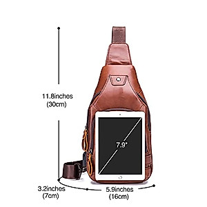 Leather Sling Bag Small Purse for Men Women Crossbady Bag Chest Bags Shoulder Backpack Cross Body Man Womens Water Resistant Vintage