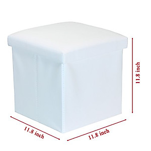 NISUNS OT01 Leather Folding Storage Ottoman Cube Footrest Seat, 12 X 12 X 12 Inches (White)