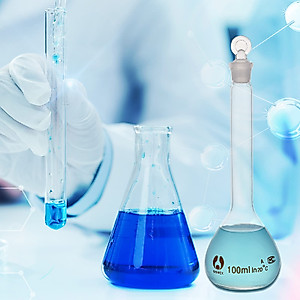 OLYCRAFT 4pcs Volumetric Flask 10ml/25ml/50ml/100ml Volumetric Flask Set with Glass Cap Durability & Chemical Resistance Glass Bottle for Laboratory Project