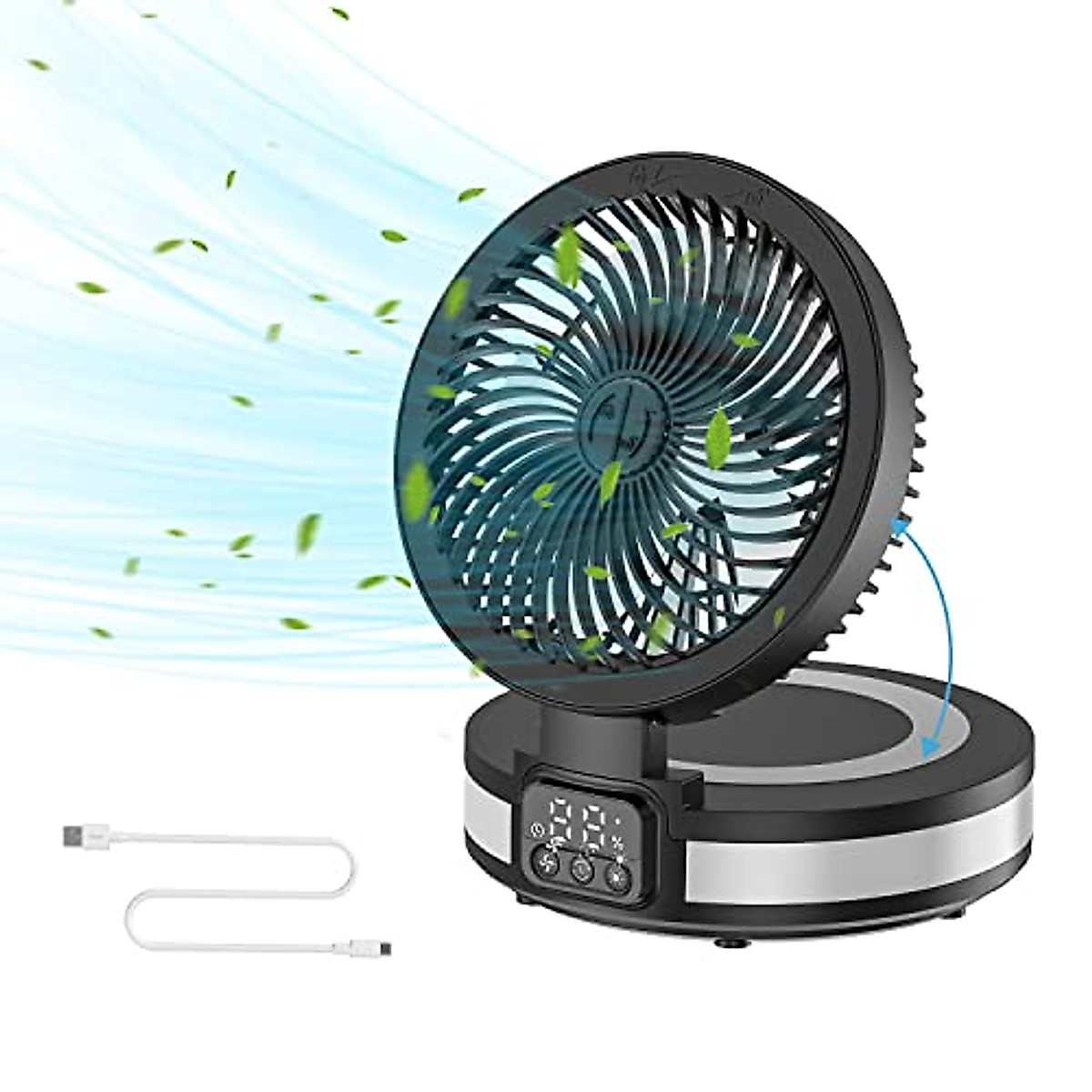Jassco Air Circulator Fan, Desktop Fan, Portable Oscillating Table Fan for Whole Room, Wall-Mounted Fan, 4 Speeds, Personal Cooling Fan with LED Night Light for Home, Dorm, Workout