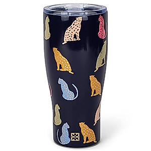 Mary Square Leader of the Pack Leopard Navy 32 ounce Stainless Steel Large Curved Tumbler with Lid