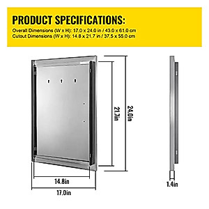 Mophorn BBQ Access Door 17W x 24H Inch, Vertical Single BBQ Door Stainless Steel, Outdoor Kitchen Doors for BBQ Island, Grill Station, Outdoor Cabinet