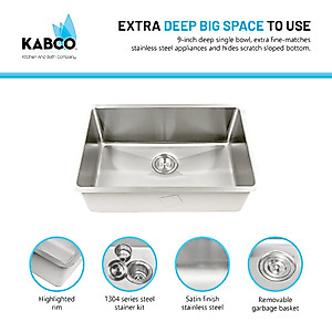 KABCO 18 Gauge 27 Inch Single Bowl Undermount Stainless Steel Kitchen Sink with 2 Pieces Sink Accessories, Rust Resistant Sound and Heatproof Laser Cut Tight Radius Sink for Indoor or Outdoor Kitchens