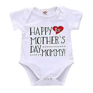 XFGLCK Newborn Infant Baby Boys Girls Mother's Day Outfit Short Sleeve Romper Bodysuit Onesie (Happy 1st mother's day mommy, 3-6 Months)