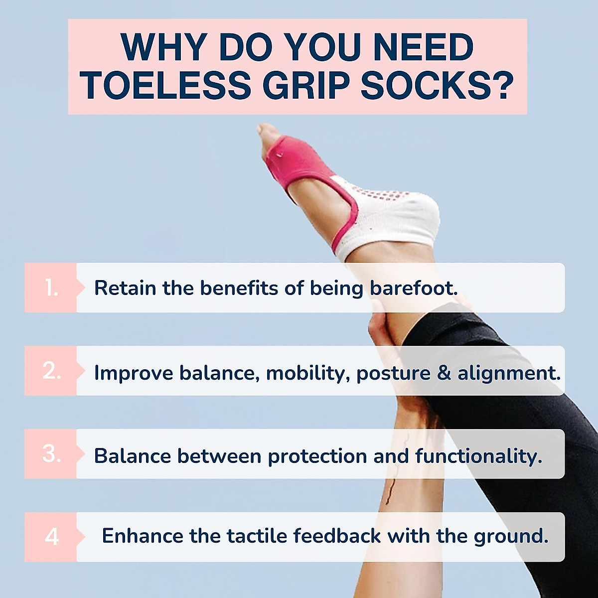 Tucketts Allegro Toeless Non-Slip Grip Socks - Anti Skid Yoga, Barre, Pilates, Home & Leisure, Pedicure - S/M - 1 pair Twilight Dot