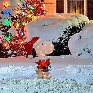 ProductWorks Peanuts Pre Lit 24 Inch Snoopy Santa Claus 3D Outdoor Indoor Christmas Lawn Yard Ornament Home Decoration with 35 Clear Lights and Stand